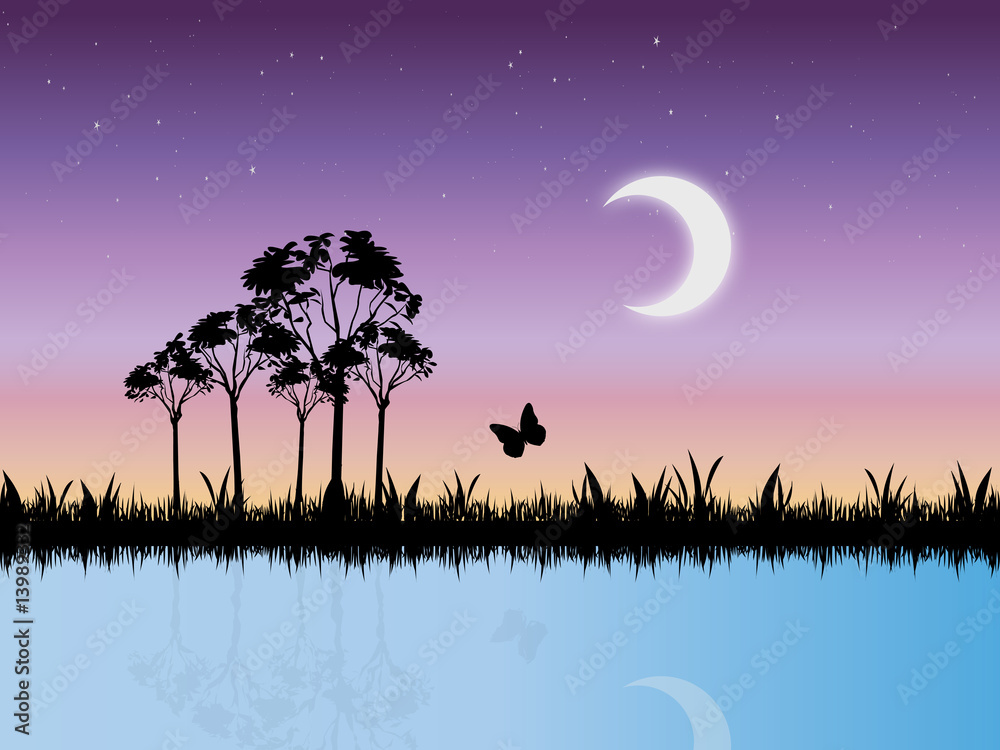 Starry Night Scene in Swamp Vector Stock Vector | Adobe Stock