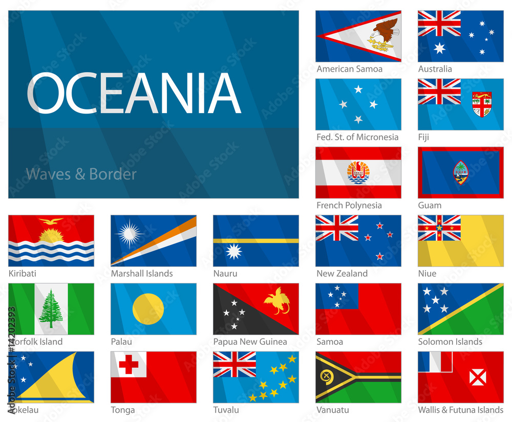 Waving Flags of Oceania Countries. Design WAVES & BORDERS. Stock Vector ...