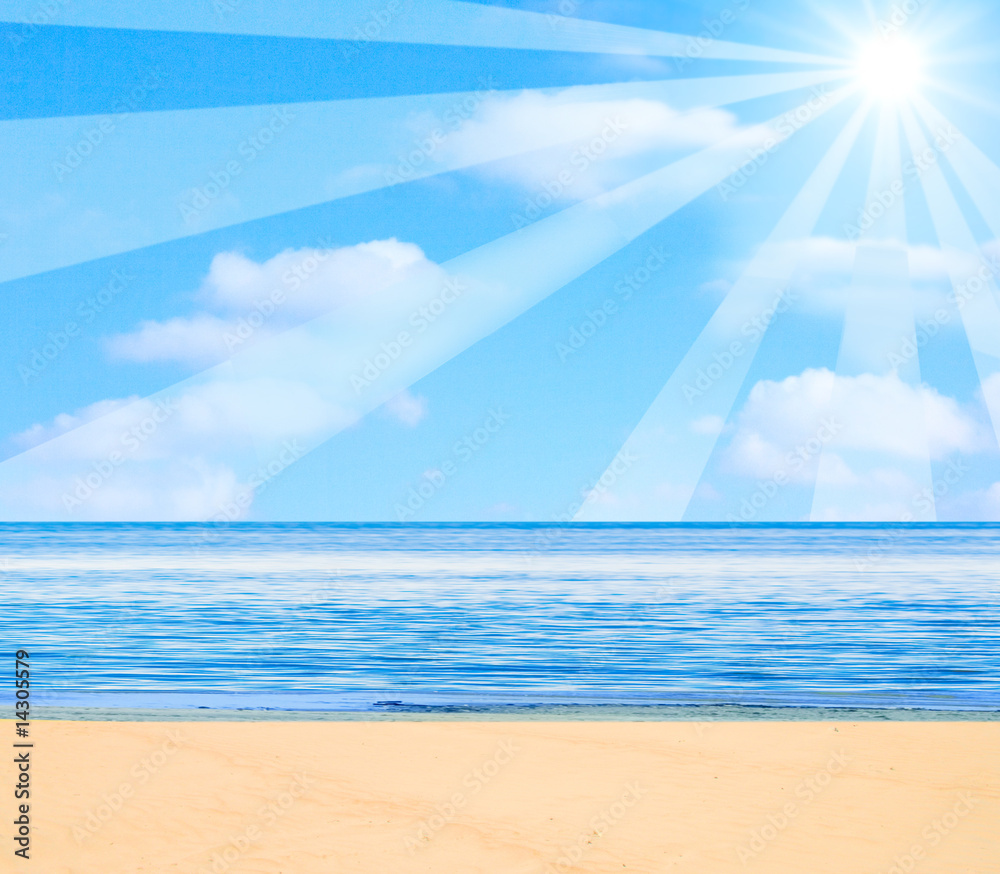 Cartoon sun illustration over sea Stock Photo | Adobe Stock