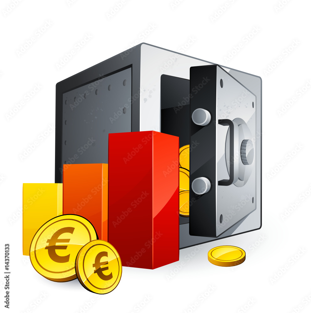 coffre-fort avec un graphique et des pièces Stock Vector | Adobe Stock