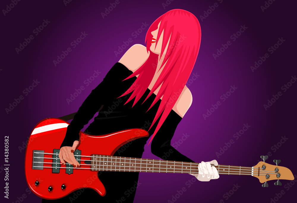 Vector illustration of smiling rock girl with guitar Stock Vector ...