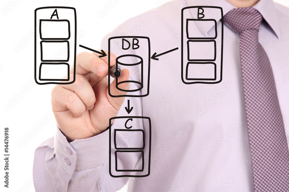 Hand drawing a black computer system data flow diagram Stock Photo ...
