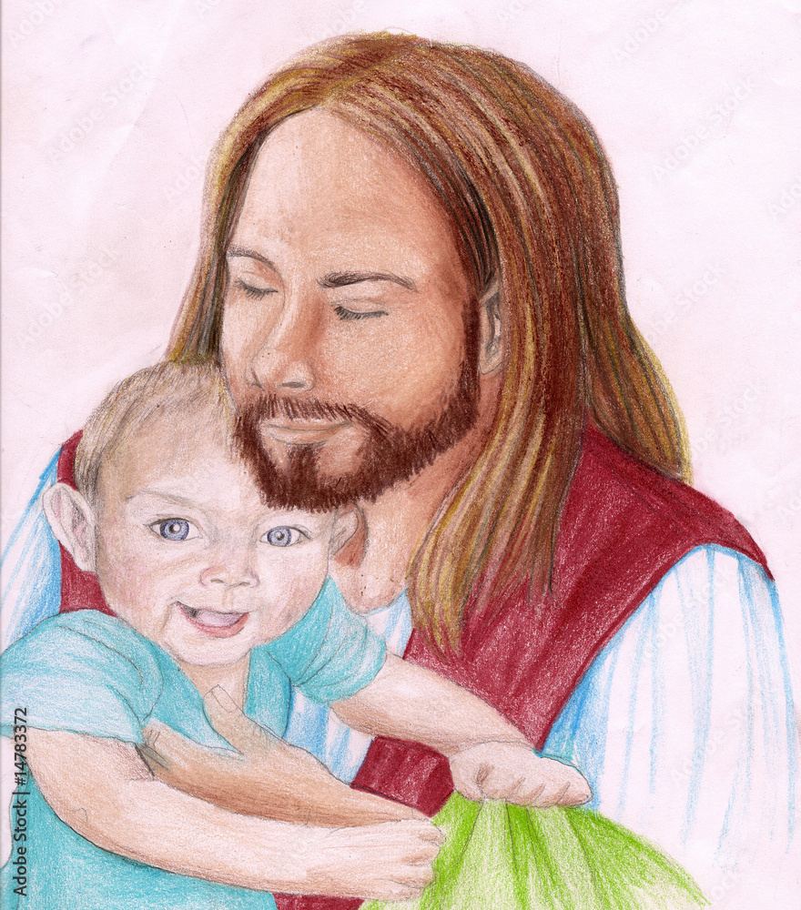 Jesus Christ holding an infant child Stock Photo | Adobe Stock