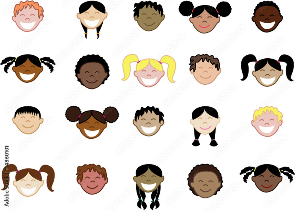Twenty different kids faces many races ethnicities. Stock Vector ...