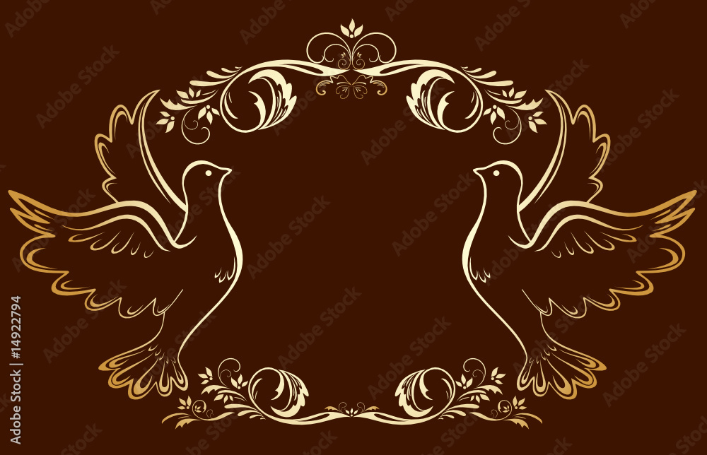 Vintage gold frame with doves Stock Vector | Adobe Stock