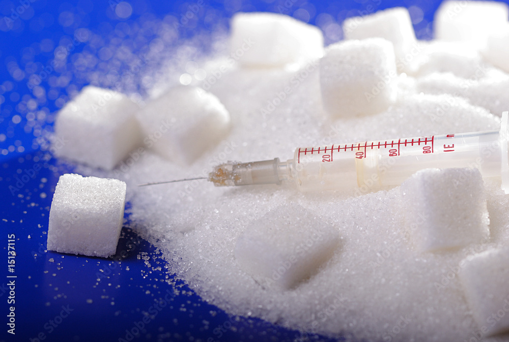 Insulin injection white a pile of sugar Stock Photo | Adobe Stock