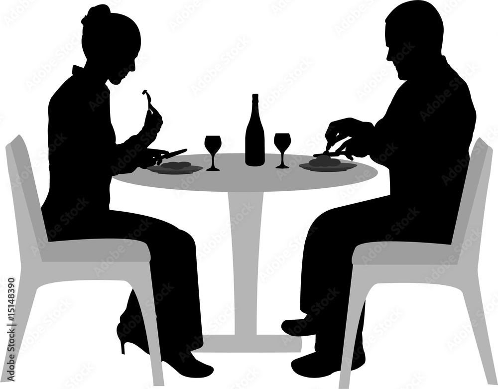 couple sitting and dining silhouettes - vector Stock Vector | Adobe Stock