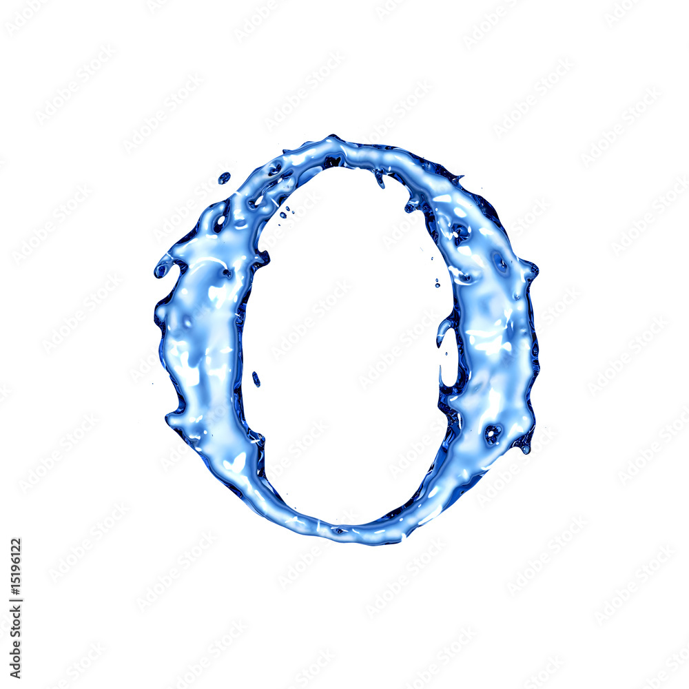 Blue liquid water alphabet with splashes and drops - letter O Stock ...