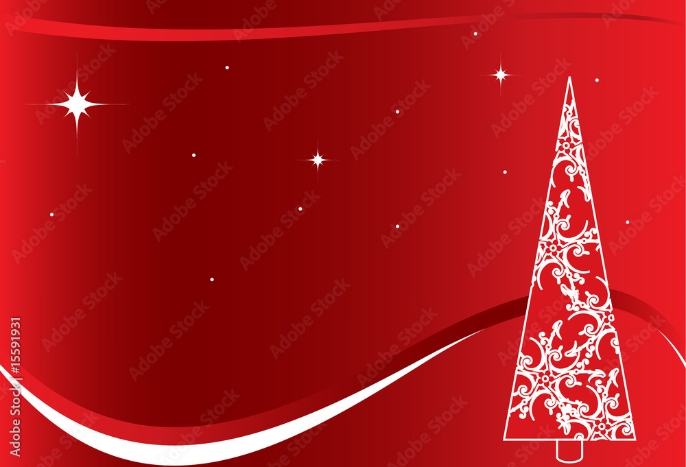 Red Christmas background with white Tree Stock Vector | Adobe Stock