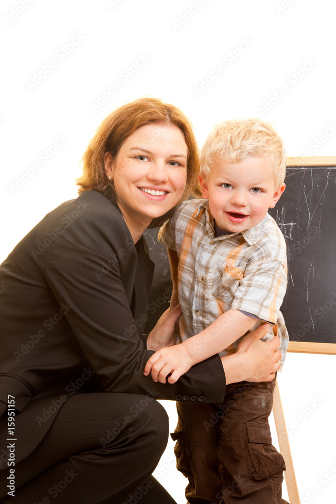 Mutter und Kind vor Tafel Stock Photo | Adobe Stock