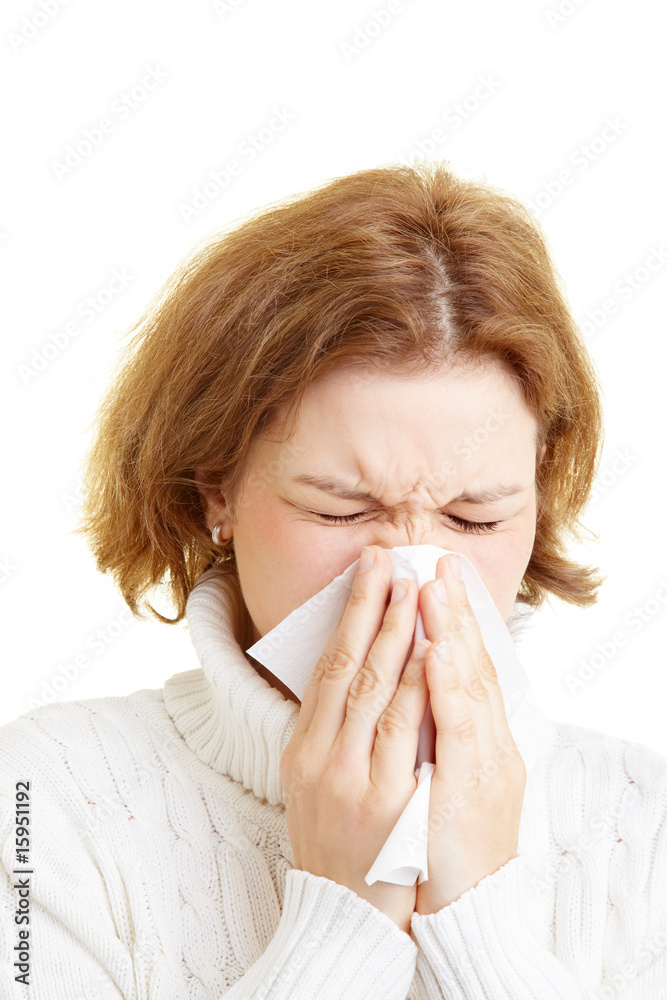 Frau mit Schnupfen Stock Photo | Adobe Stock