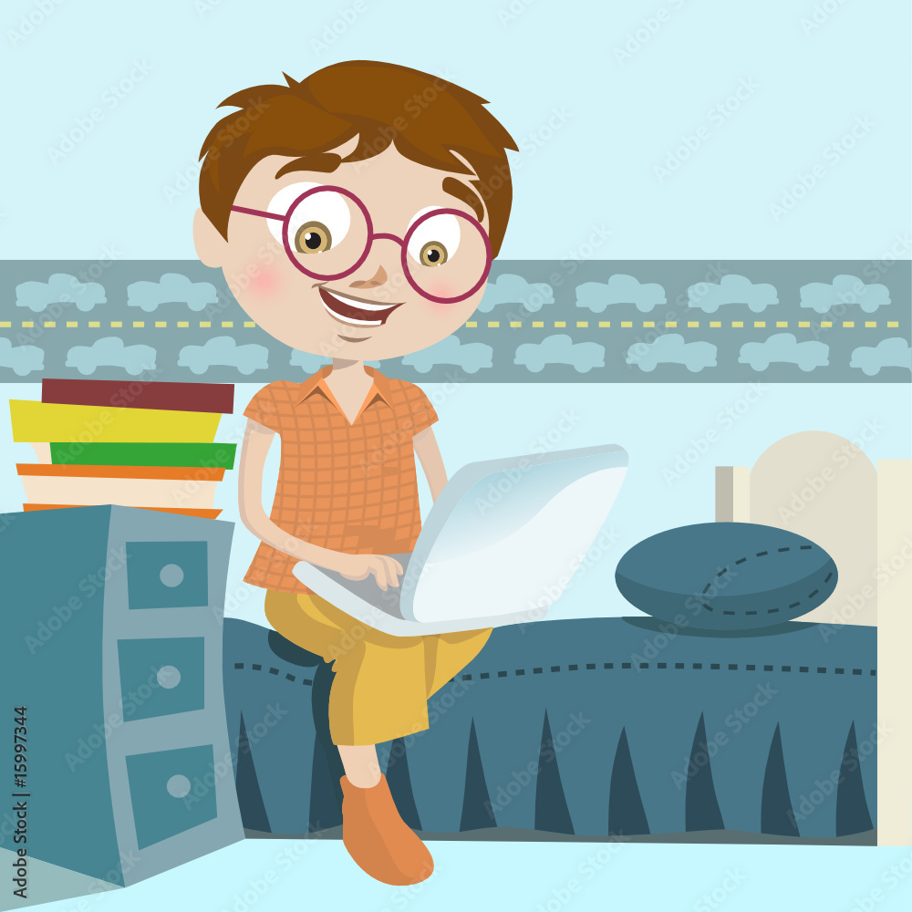 boy with laptop Stock Vector | Adobe Stock