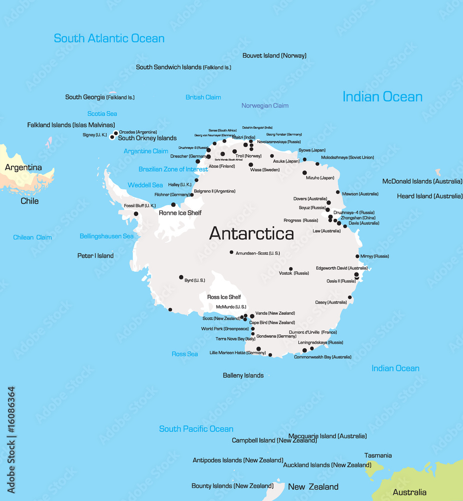Vector color Map of Antarctica Stock Vector | Adobe Stock