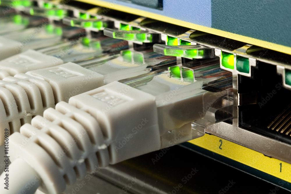 network switch and patch cables Stock Photo | Adobe Stock