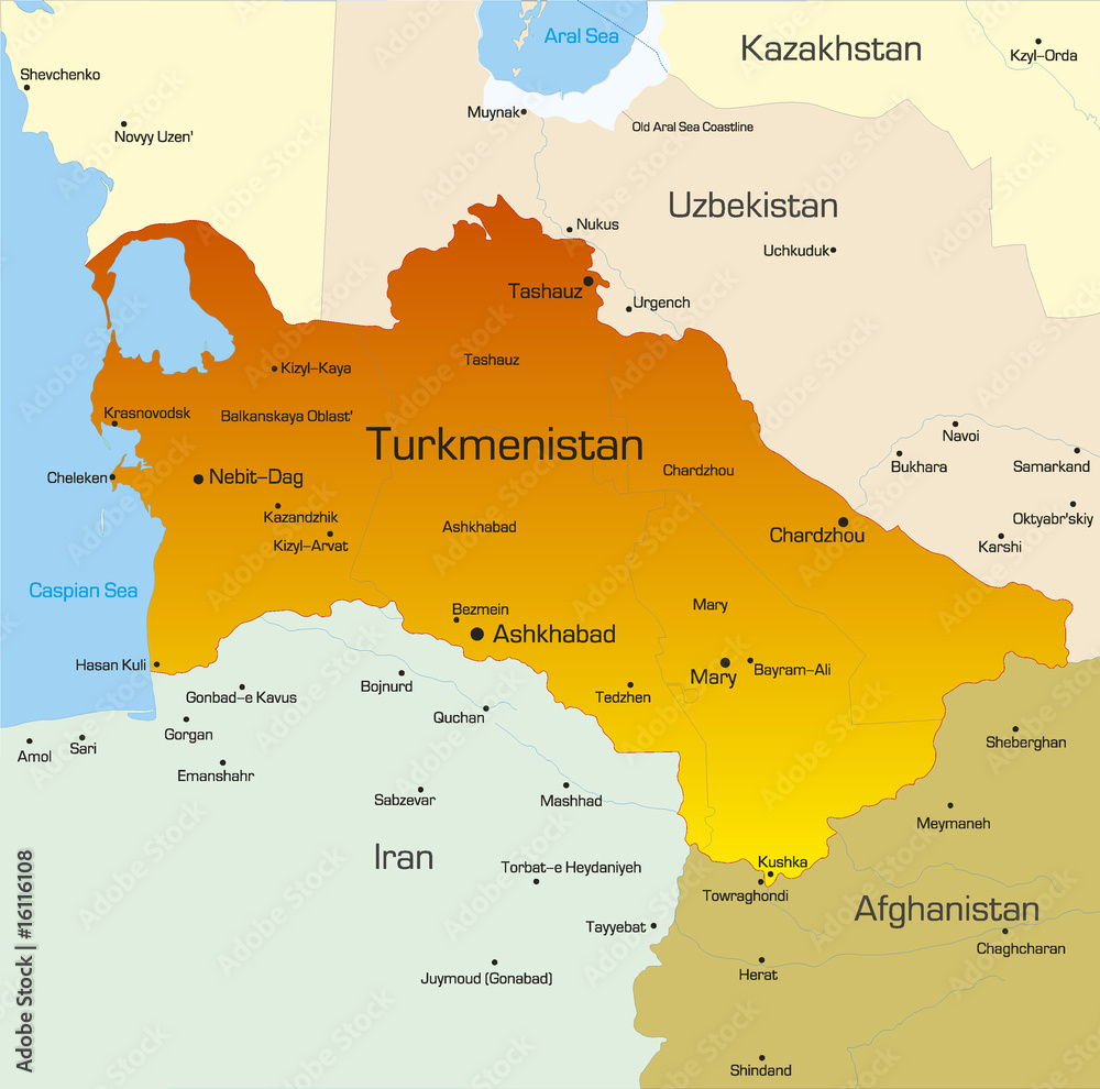 Vector color map of Turkmenistan country Stock Vector | Adobe Stock