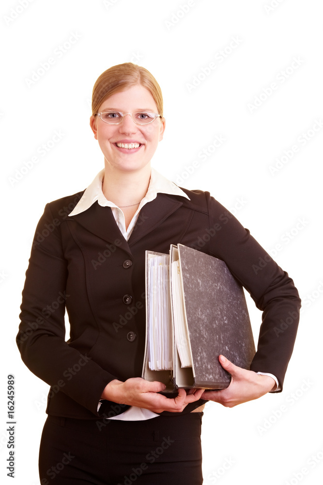 Geschäftsfrau trägt Akten Stock Photo | Adobe Stock