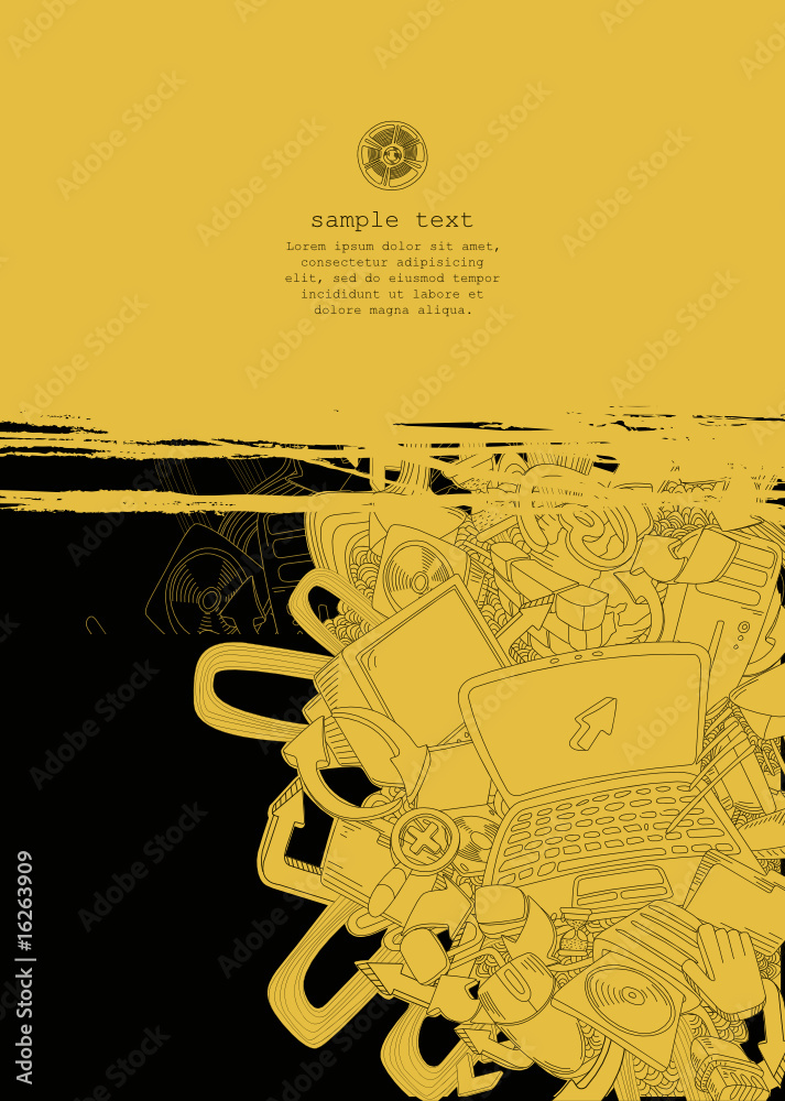 computer theme- line drawing-yellow and black-vector Stock Vector ...