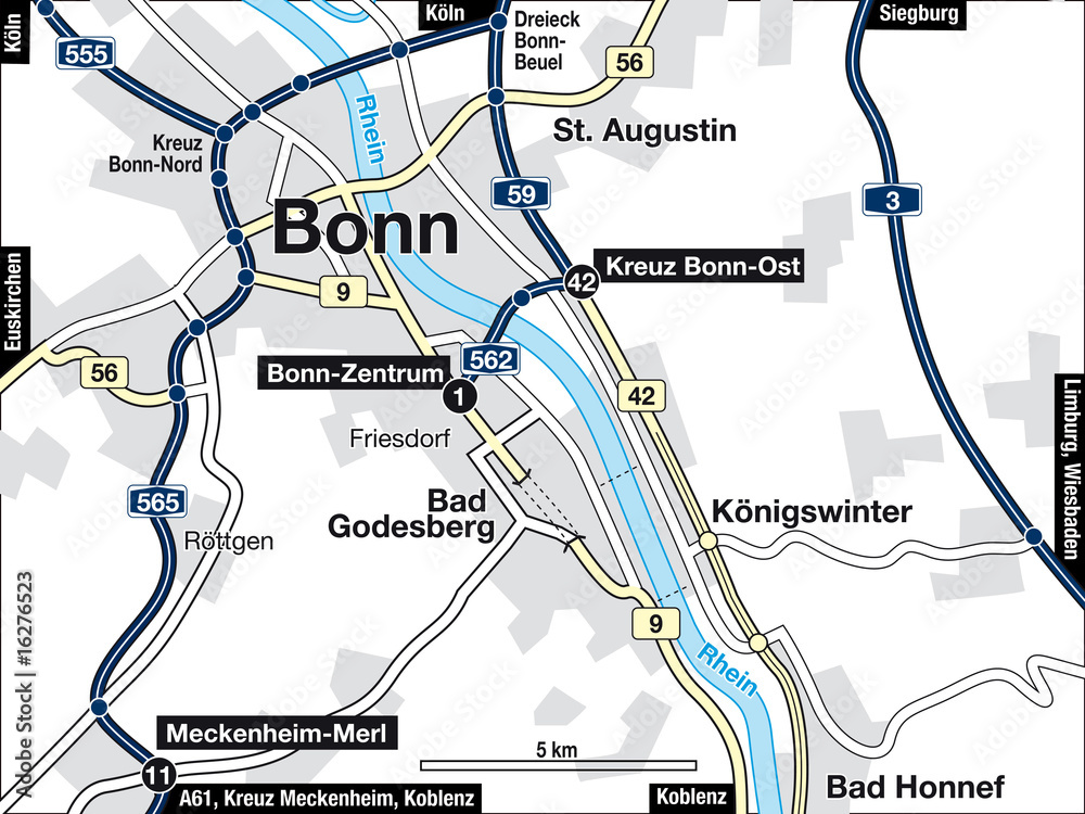 Stadtplan Bonn, Deutschland Stock Illustration | Adobe Stock