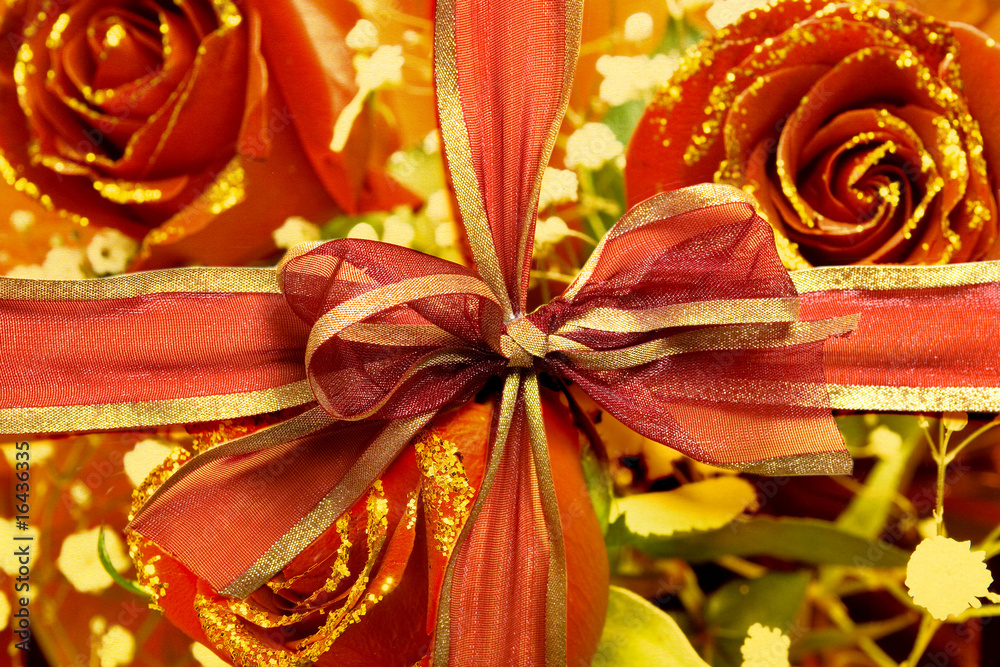 red bow and roses collage Stock Photo | Adobe Stock