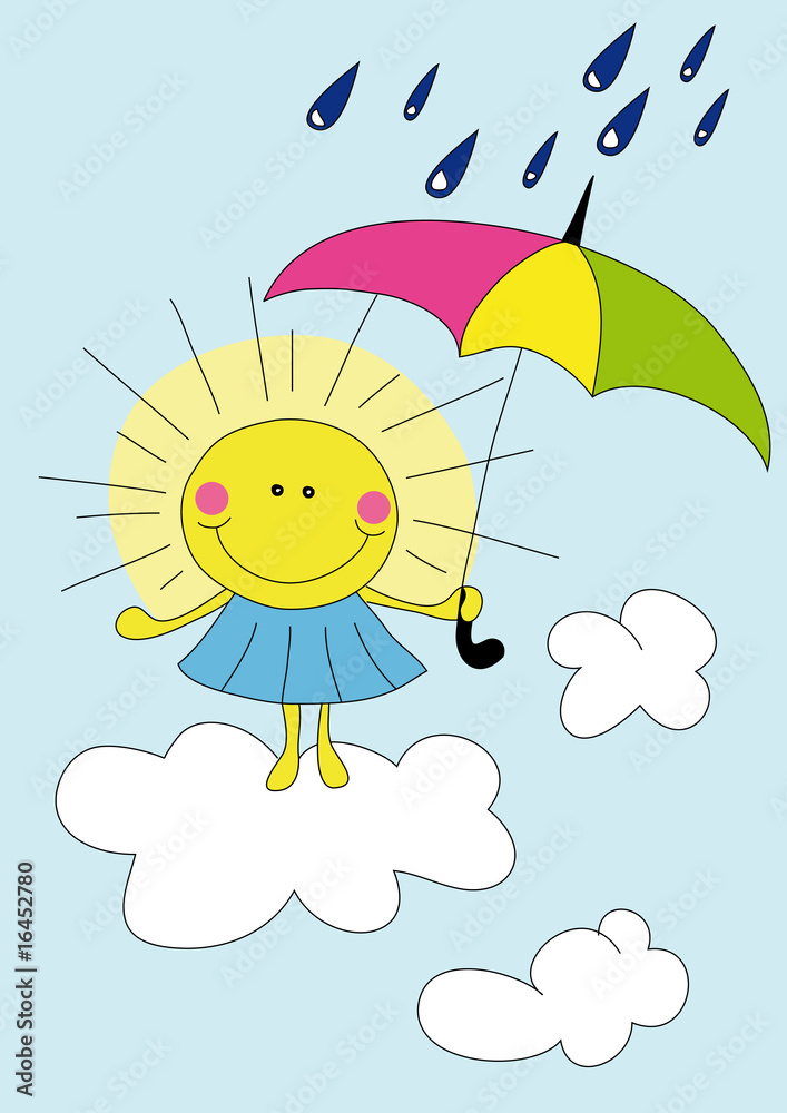 cartoon sun in the rain Stock Illustration | Adobe Stock