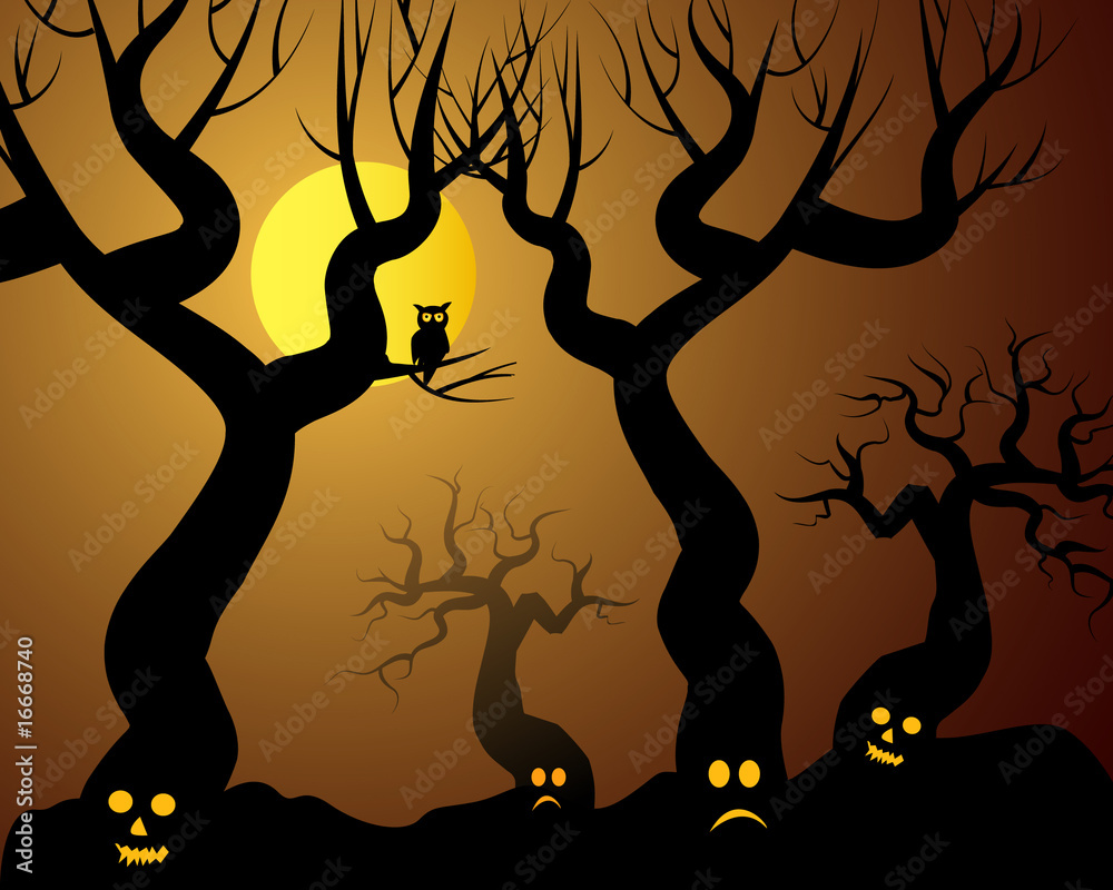 halloween illustration with spooky trees Stock Vector | Adobe Stock