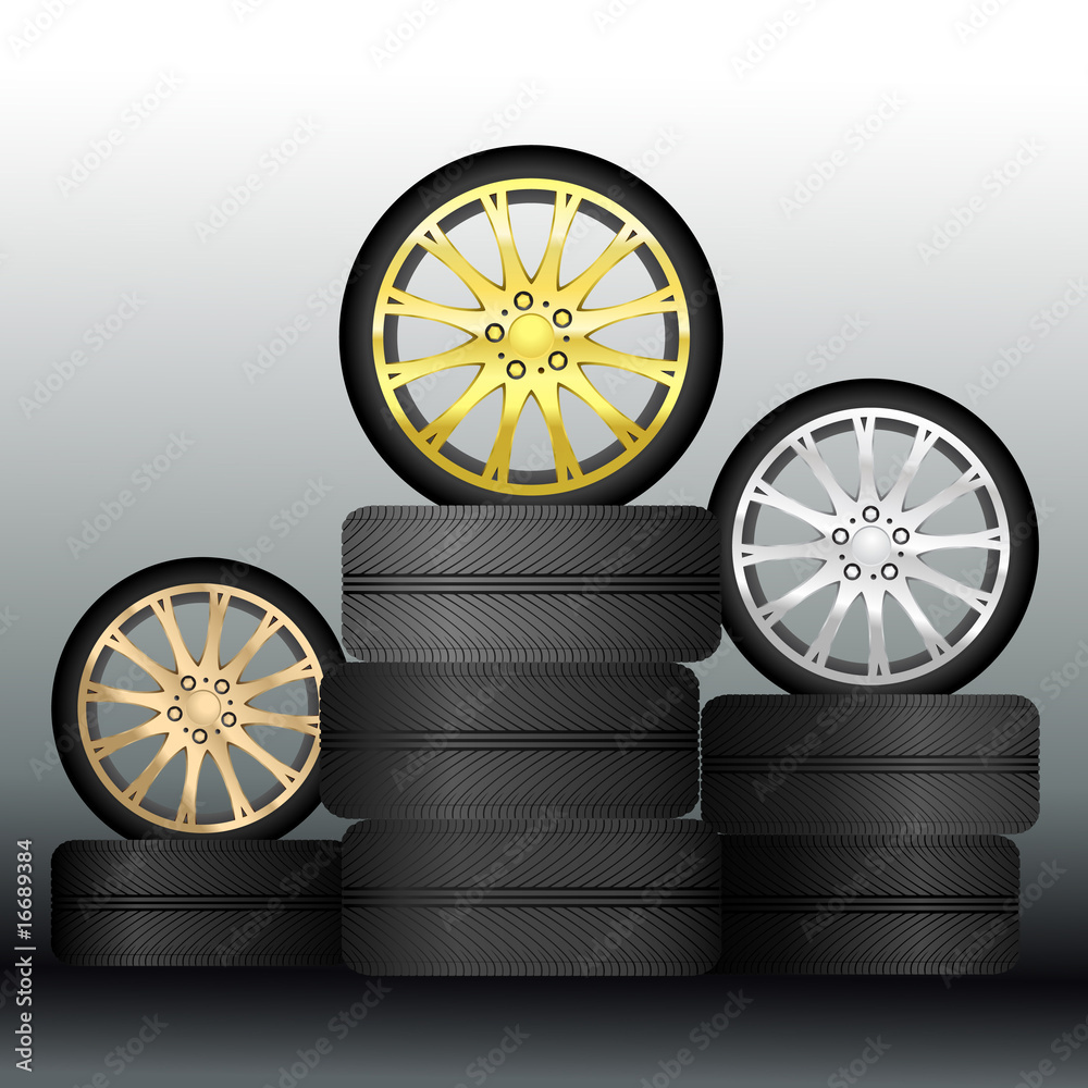 Car Alloy Wheels with Tyres - Auto Tuning Sport Medals - Rims Gold ...