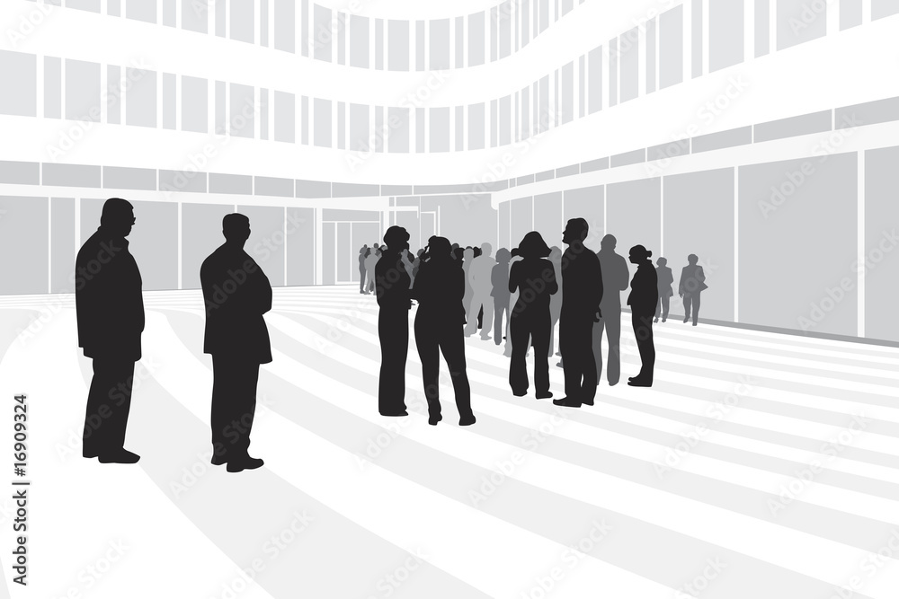people waiting in line on modern corporate building background Stock ...