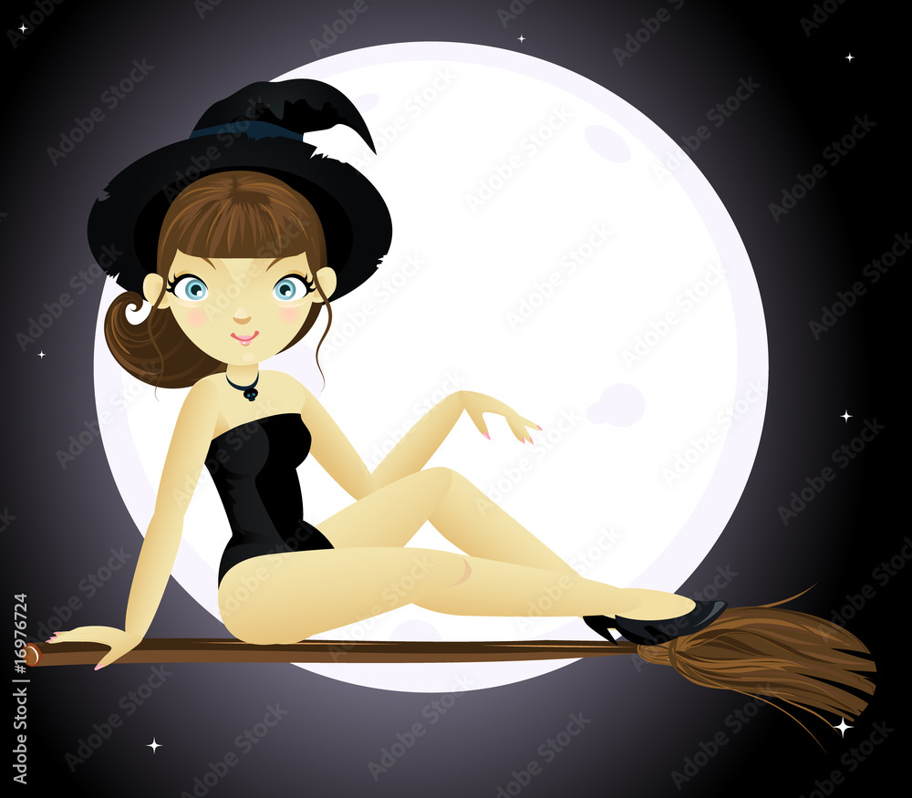 Sexy Witch Riding On Her Broom Stock Vector Adobe Stock