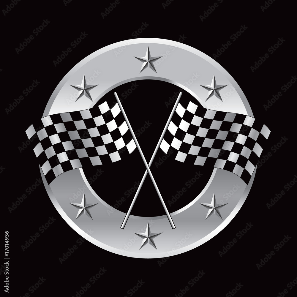 Photo & Art Print Racing checkered flags in silver star circle banner ...