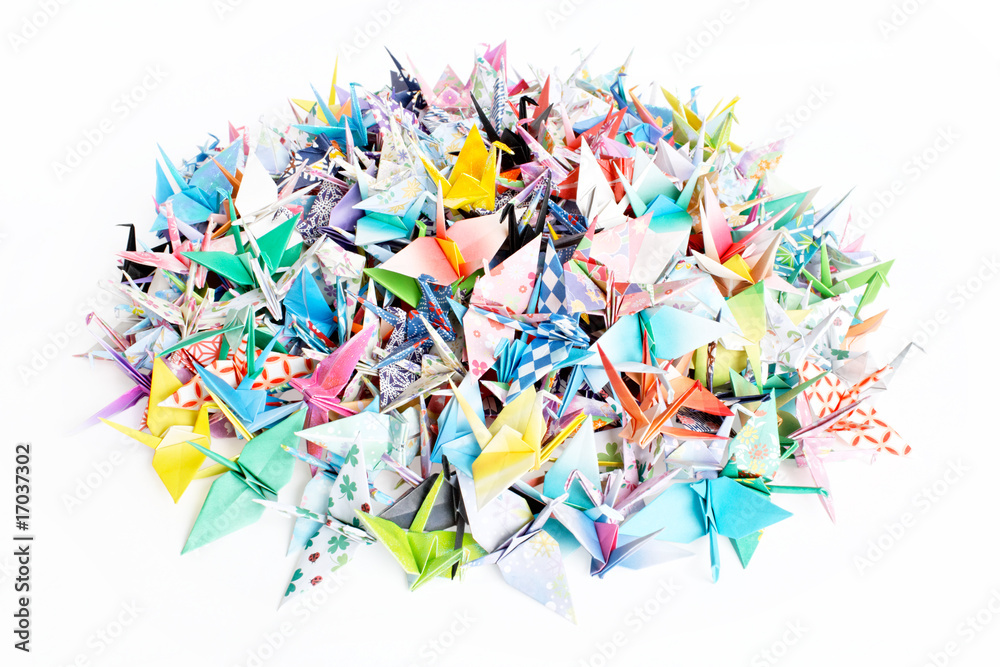 A pile of paper cranes isolated on a white background Stock Photo ...