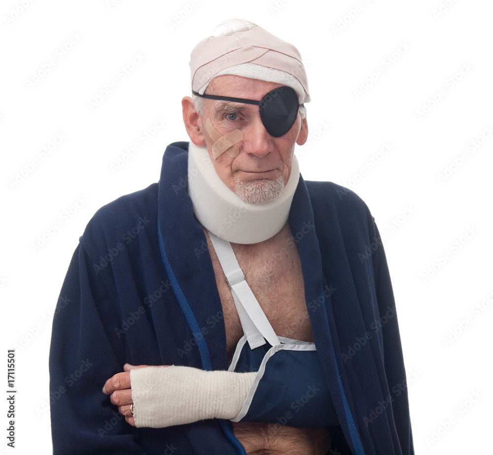 Old man with multiple injuries from accident or abuse Stock Photo ...