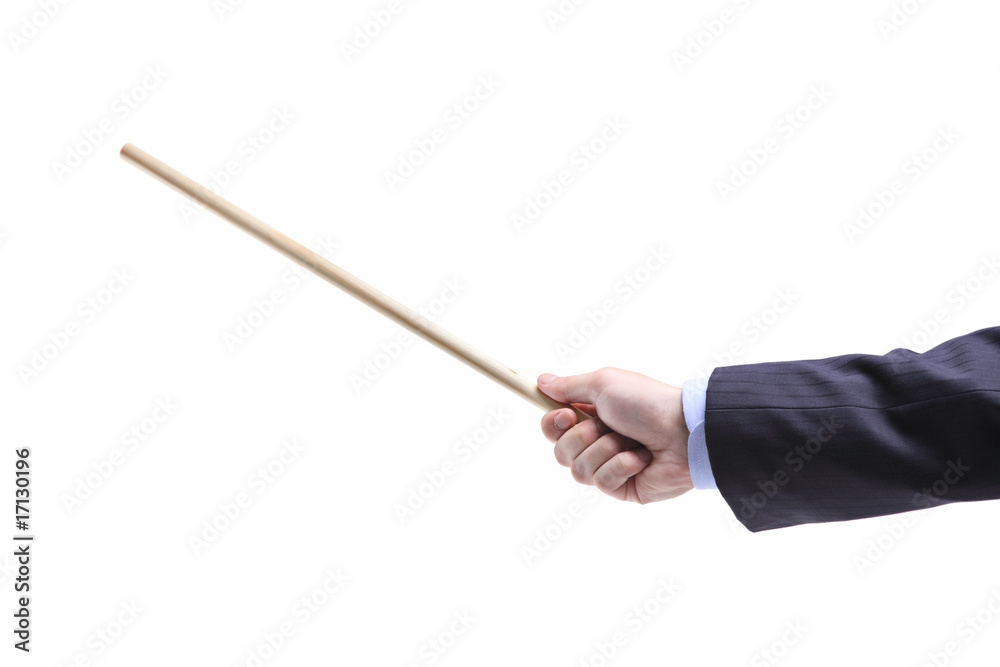 Hand holding a pointing stick isolated on white background Stock Photo ...