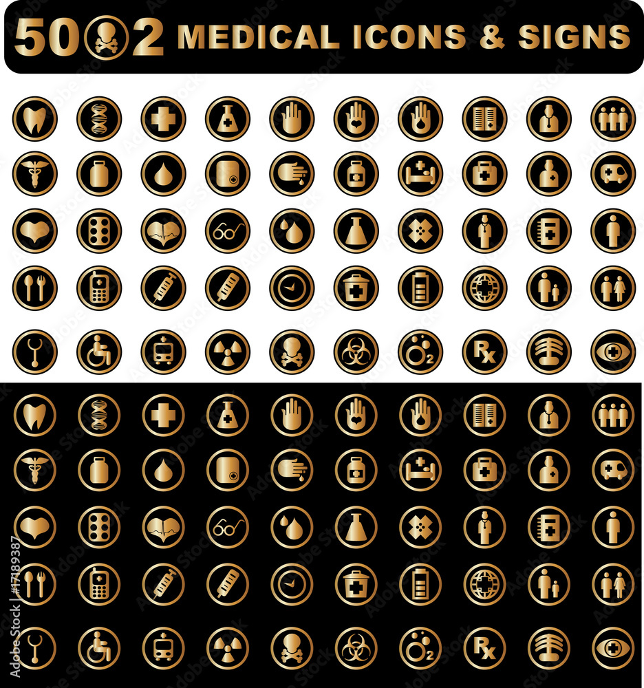 gold medical logo set, luxury medical icons and warning-signs. w Stock ...