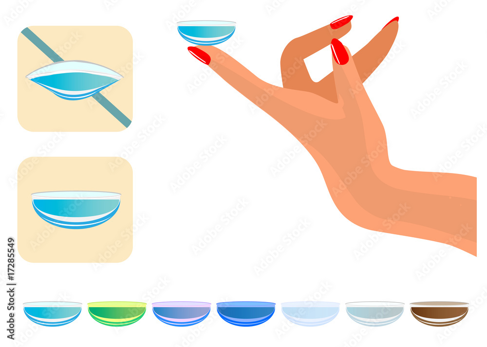 Medical illustration - Contact lenses, correct and misuse icons Stock ...