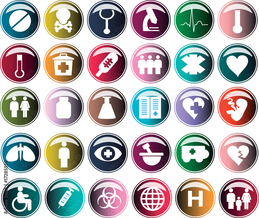 Medical button, shiny icons & warning-signs set 2 Stock Vector | Adobe ...