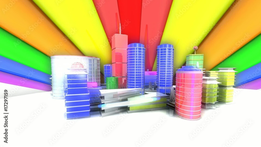 3D colourful city animation rainbow background Stock Video | Adobe Stock