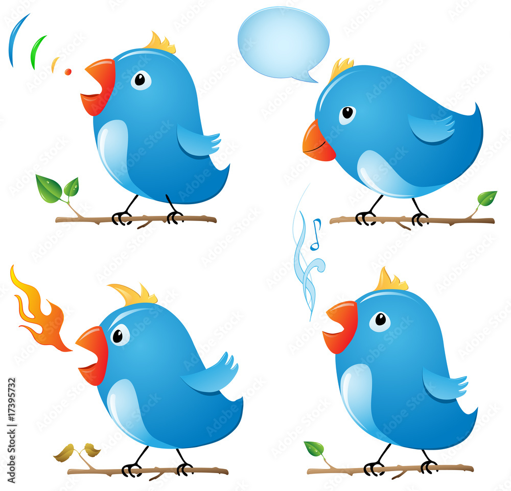 Thinking Bird, Angry Bird, Singing Bird and Twitter Bird Stock Vector ...