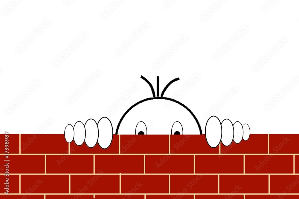 Männchen schaut über die Mauer Stock Illustration | Adobe Stock