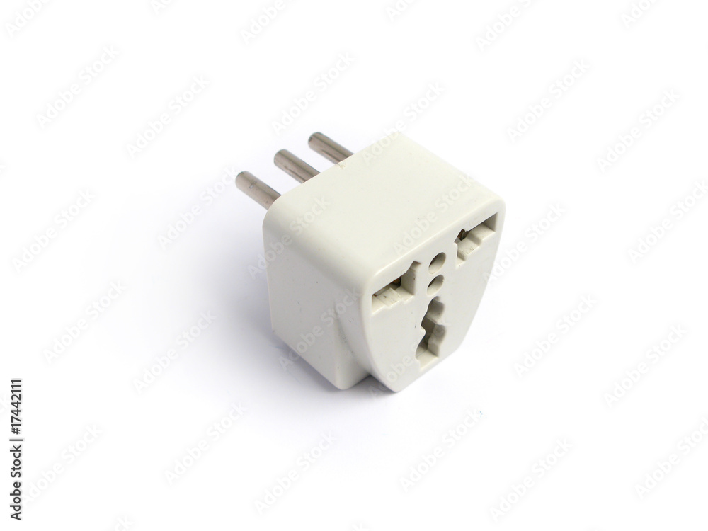 three-pin plug adapter on white background Stock Photo | Adobe Stock