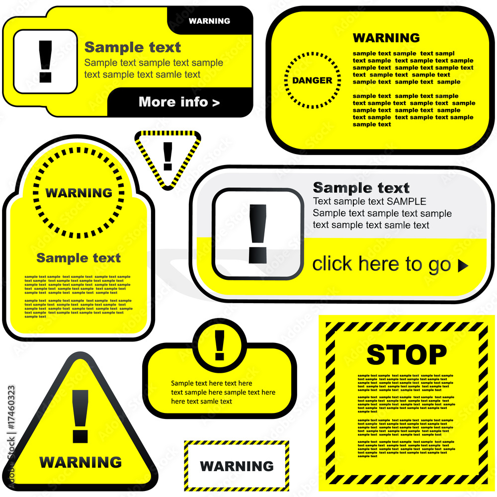 Warning vector label. Vector template. Stock Vector | Adobe Stock