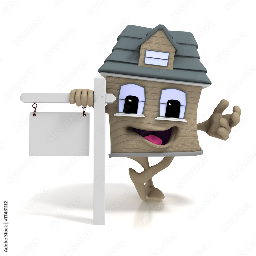 Cartoon House Real Estate Sign Stock Illustration | Adobe Stock