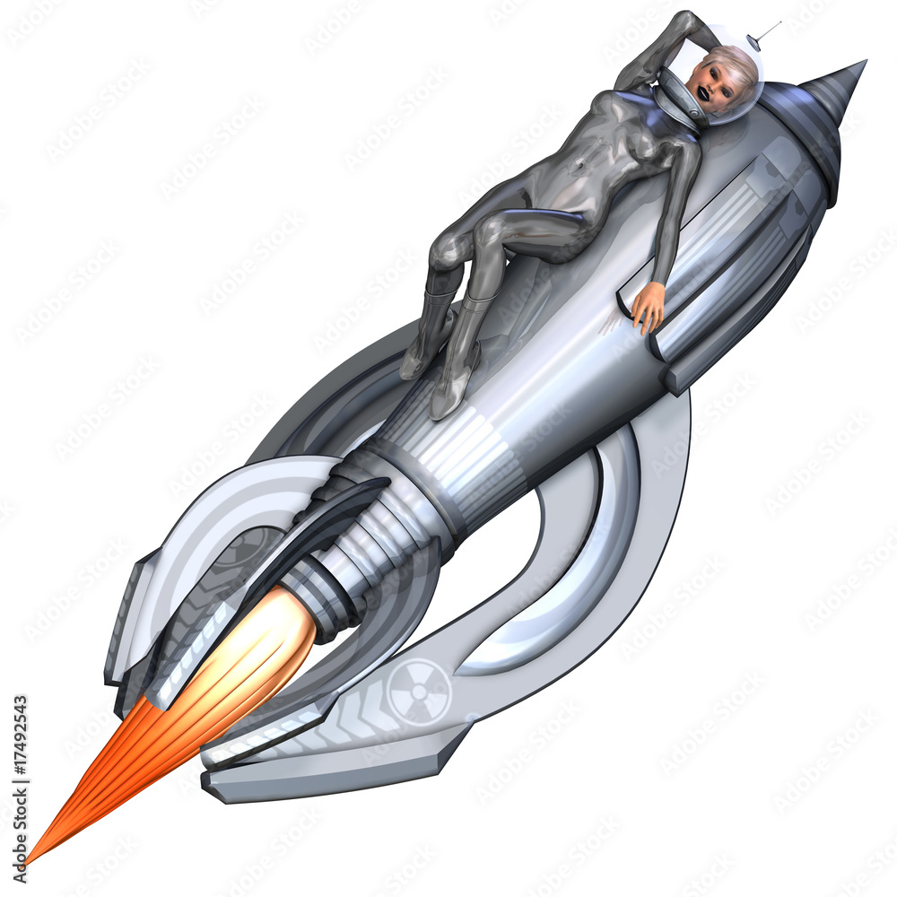 silver pin-up girl riding on a retro rocket Stock Illustration | Adobe ...