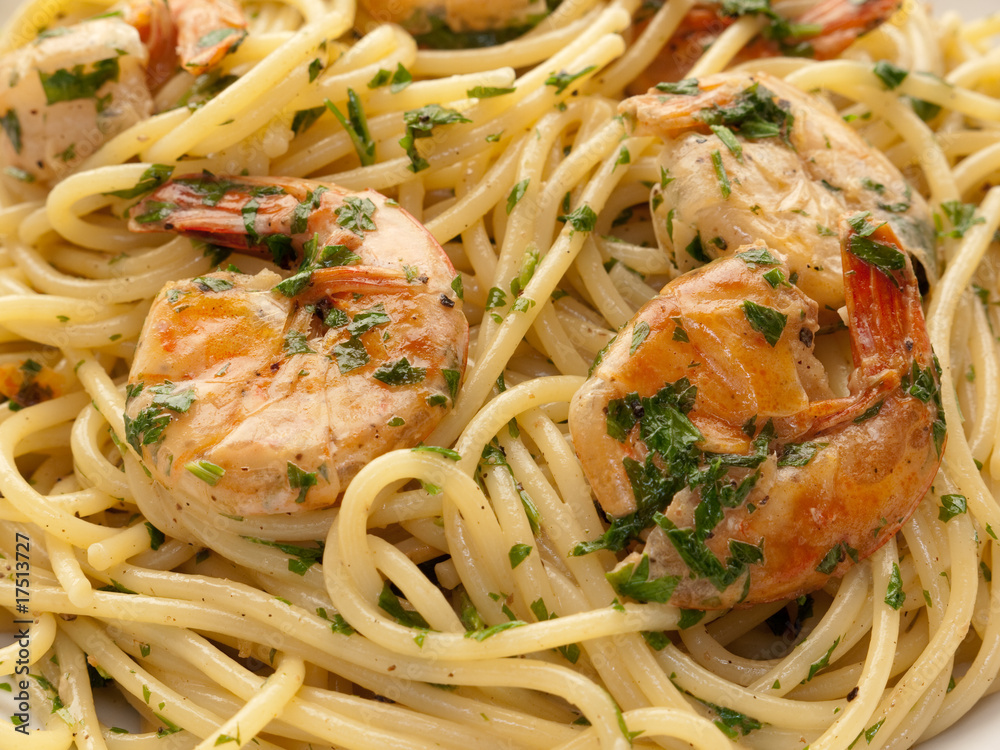 Spaghetti with shrims Stock Photo | Adobe Stock