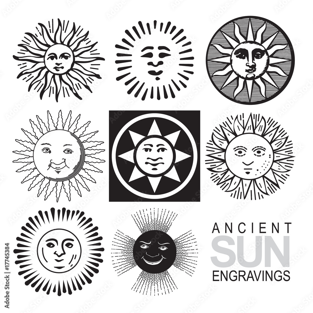 vector sun icons, retro engraving Stock Vector | Adobe Stock