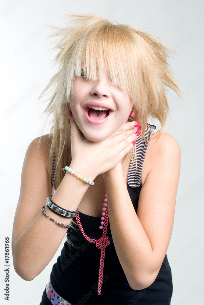 Punk girl choking herself Stock Photo | Adobe Stock