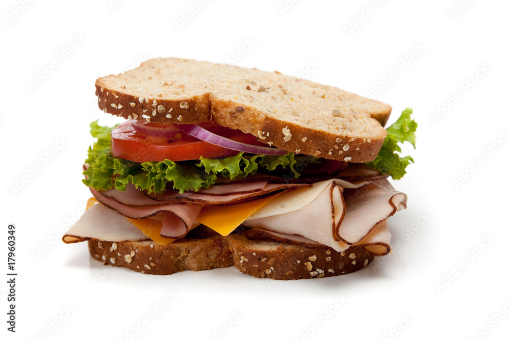A turkey sandwich on whole-grain bread Stock Photo | Adobe Stock
