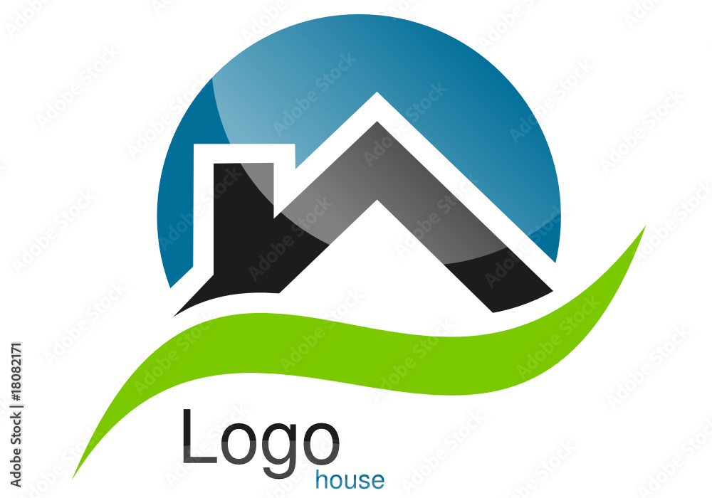 Logo maison toit courbe rond bleu vert gris Stock Vector | Adobe Stock