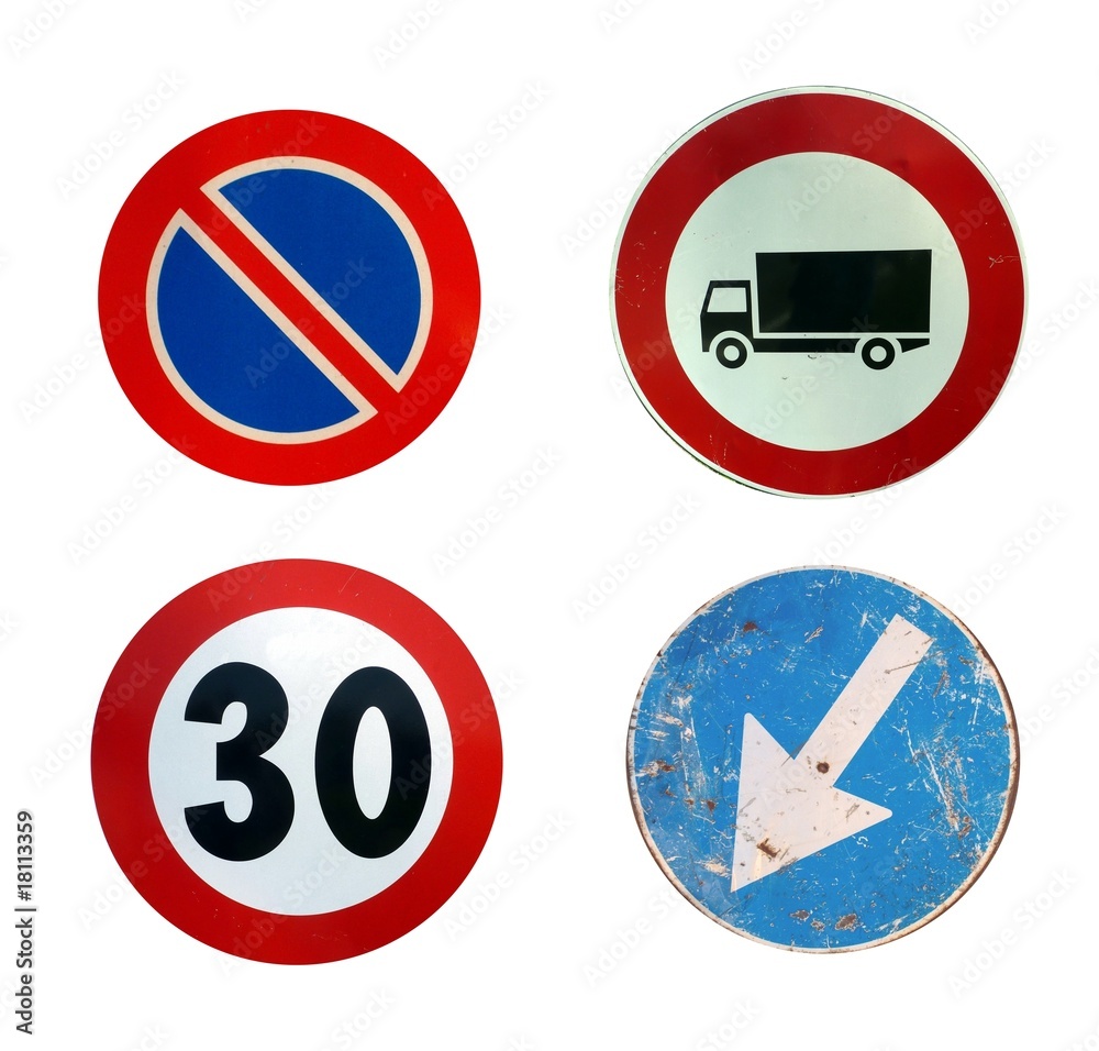 four circular road signs Stock Photo | Adobe Stock