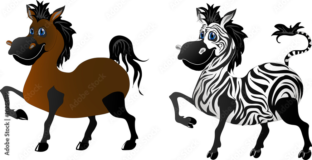 Cartoon horse & zebra Stock Vector | Adobe Stock