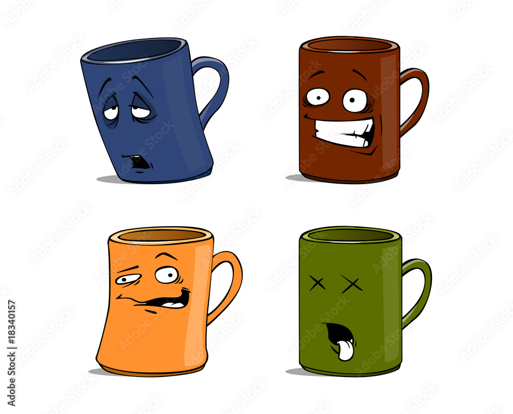 cartoon mugs with different emotions the isolated Stock Illustration ...